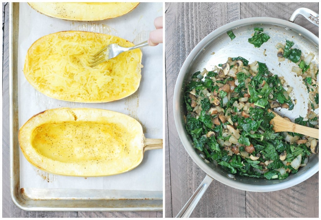 Mushroom & Kale Stuffed Spaghetti Squash Bowls - Life is but a Dish