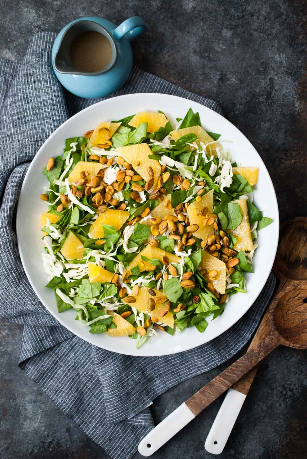 Easy Spinach & Green Cabbage Citrus Salad w/ Pistachios