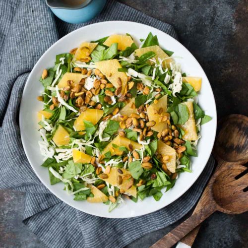 Easy Spinach & Green Cabbage Citrus Salad w/ Pistachios