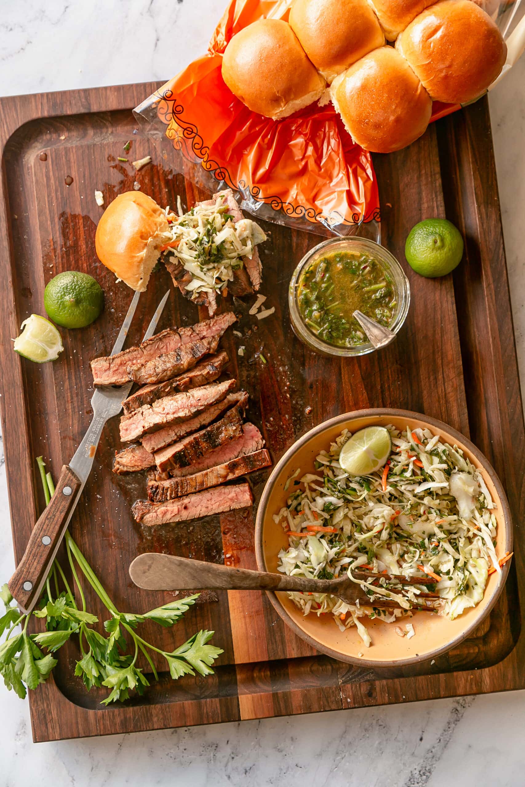 Flank Steak Sliders with Chimichurri Slaw - Life is but a Dish