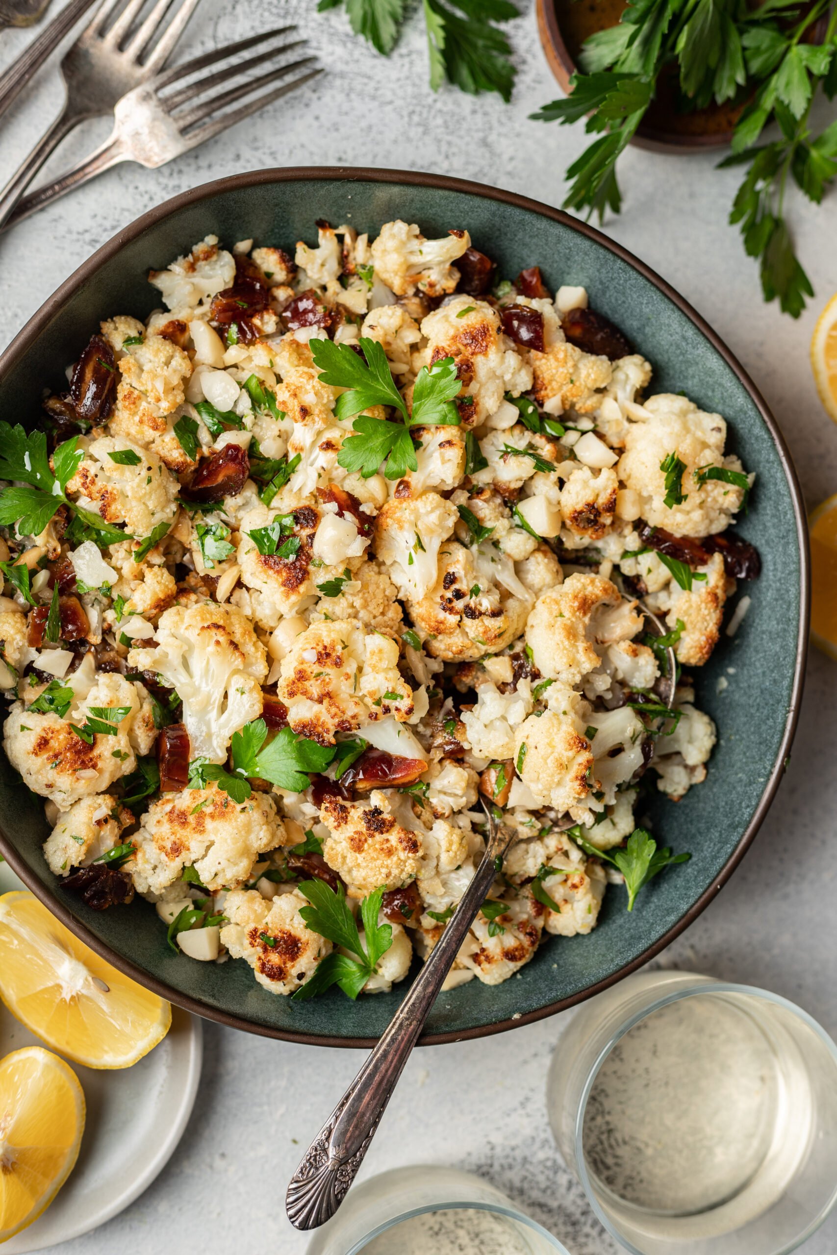 Oven Roasted Cauliflower with Lemon & Dates - Life is but a Dish