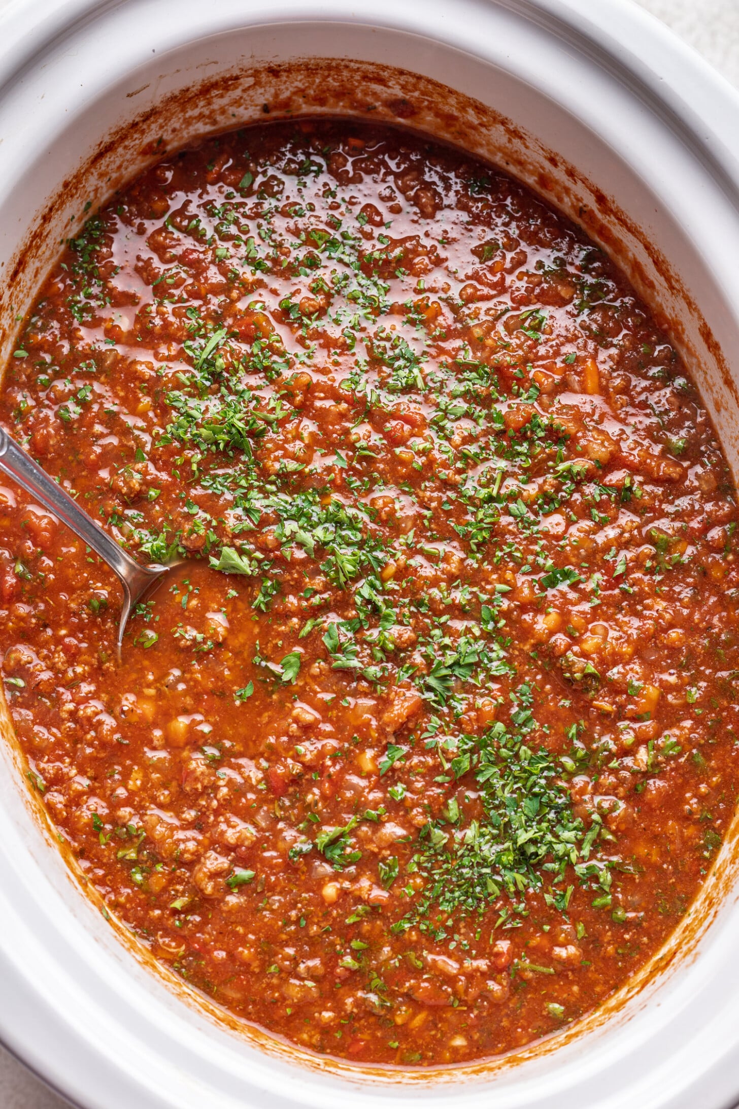 Slow Cooker Bolognese Sauce with Ground Beef - Life is but a Dish
